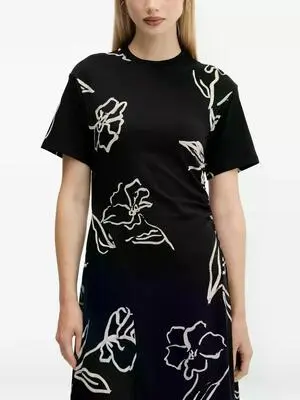 Desigual Floral Gathered Asymmetric-hem Midi Dress