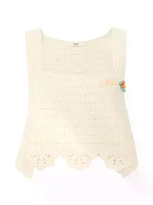 Chloé Crochet-knit Scalloped-edge Top - Neutrals