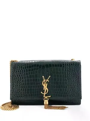 Saint Laurent Classic Monogram Tassel Crocodile Embossed Leather Medium Crossbody Bag - Green