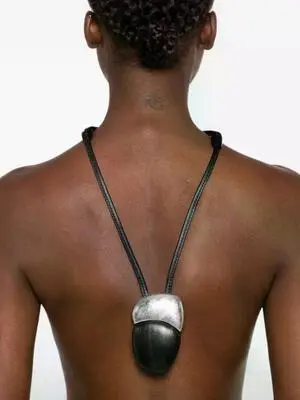 MONIES Aurena Wood-pendant Leather-strap Necklace