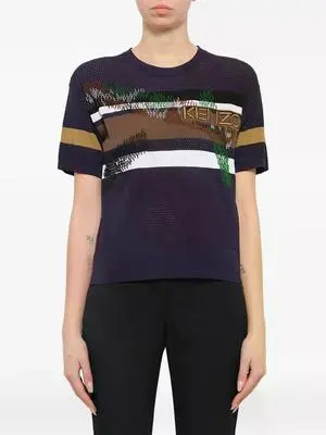Kenzo Logo-embroidered Striped Sweater - Blue
