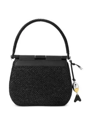 Loewe Medium Pescador Bag In Raffia And Calfskin - Black