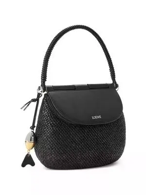 Loewe Medium Pescador Bag In Raffia And Calfskin - Black