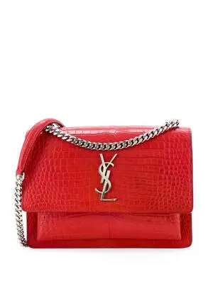 Saint Laurent Sunset Crocodile Embossed Leather Medium Crossbody Bag - Red