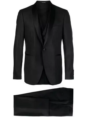 Tagliatore Satin-lapel Three-piece Suit - Black