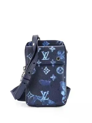 LOUIS VUITTON Phone Pouch Limited Edition Monogram Ink Watercolor Leather Crossbody Bag - Blue