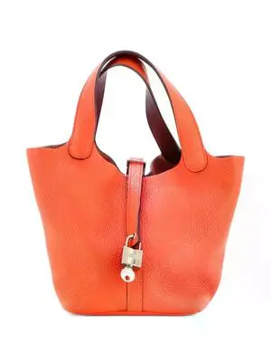 Hermès Clat Picotin Lock Bag Clemence Pm Tote Bag - Orange