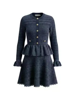SELF-PORTRAIT Navy Textured Knit Mini Dress