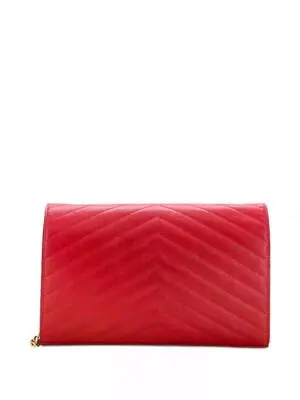 Saint Laurent Classic Monogram Wallet On Chain Matelasse Chevron Leather Crossbody Bag - Red