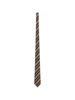 Saint Laurent Striped Silk Neck Tie - Brown