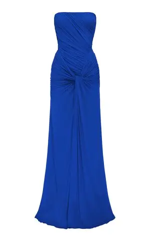 Alex Perry Strapless Ruched Jersey Gown - Blue