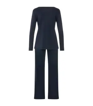 Hanro Cotton Pilar Long-sleeve Pyjama Set - Navy