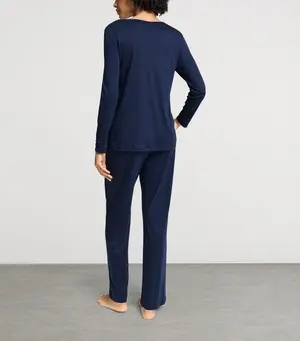 Hanro Cotton Pilar Long-sleeve Pyjama Set - Navy
