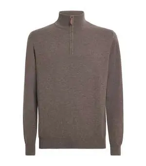 Johnstons Of Elgin Cashmere Quarter-zip Sweater - Brown