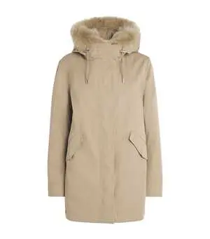 YVES SALOMON Down Fur-trim Technical Parka Coat - Beige