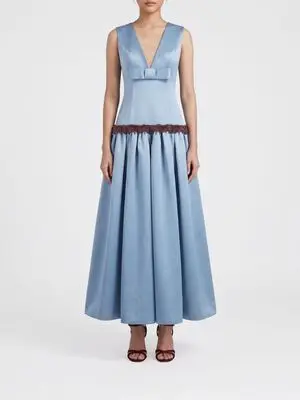 Vivetta Flared Satin Midi Evening Dress With Beaded Embellishments