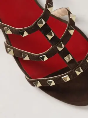 Valentino Garavani Rockstud Suede Calfskin Flat Sandals