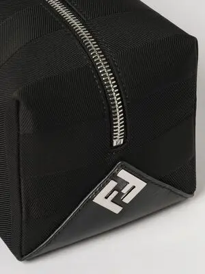 Fendi Lui Travel Beauty Case In Fabric With Ff Monogram And Leather Handle - Black