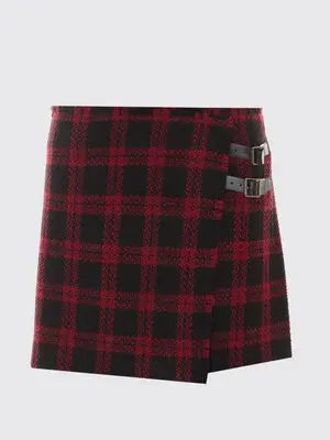 Pinko Check Pattern Wool Blend Wrap Mini Skirt
