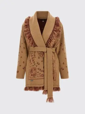 Alanui Cashmere Robe Cardigan With Bandana Motif And Fringes - Camel