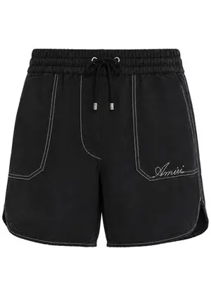 Amiri Contrast Stitch Linen-blend Shorts - Black