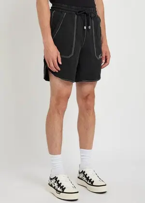 Amiri Contrast Stitch Linen-blend Shorts - Black