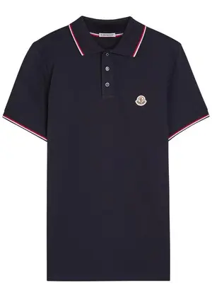 Moncler Logo-appliquéd Piqué Cotton Polo Shirt - Blue