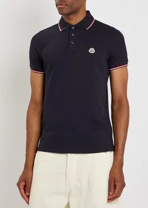 Moncler Logo-appliquéd Piqué Cotton Polo Shirt - Blue