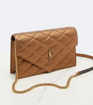 Saint Laurent Paris Metallic Leather Wallet On Chain
