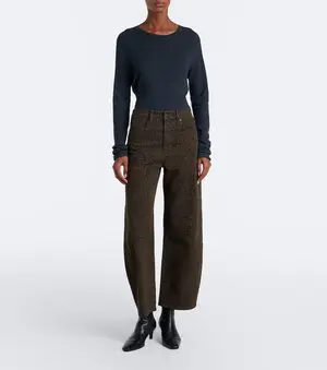 FRAME Bow Leopard-print Barrel-leg Jeans