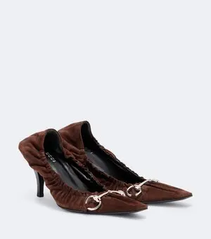 Gucci Vittoria Horsebit Suede Pumps - Brown
