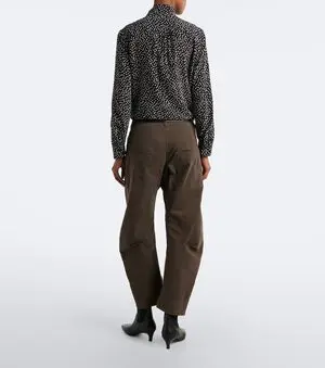 NILI LOTAN Shon Cotton Twill Barrel-leg Pants - Brown
