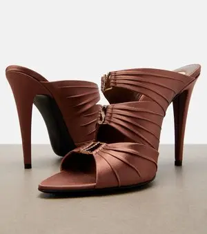 Saint Laurent Emilie Crepe Satin Mules - Brown