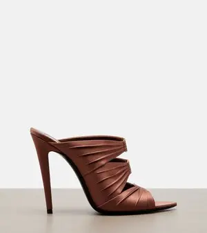 Saint Laurent Emilie Crepe Satin Mules - Brown