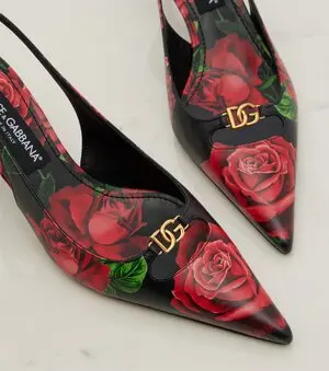 Dolce & Gabbana Dg Floral Leather Slingback Pumps