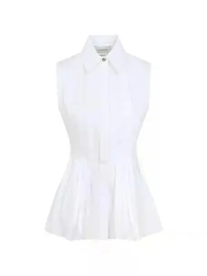 Max Mara Sleeveless Heavy Cotton Canvas Shirt Optical - White