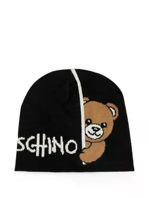 Moschino Teddy Bear Logo Beanie Hat - Black