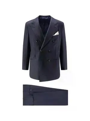 Kiton Wool Double-breasted Suit - Blue