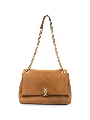 Tory Burch Charlie Quilted Suede Shoulder Bag - Neutrals
