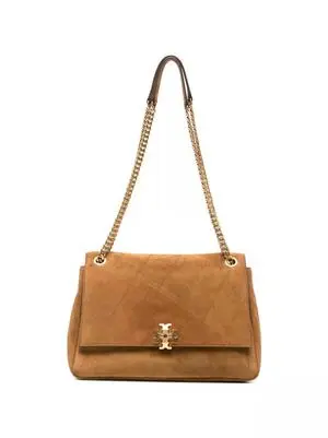 Tory Burch Charlie Quilted Suede Shoulder Bag - Neutrals