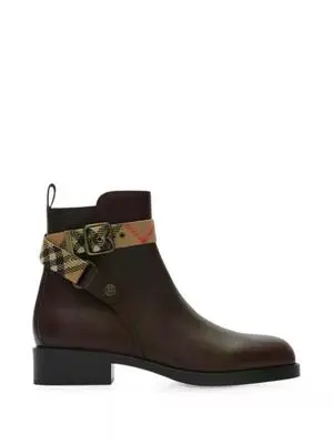 Burberry Check-strap Leather Ankle Boots