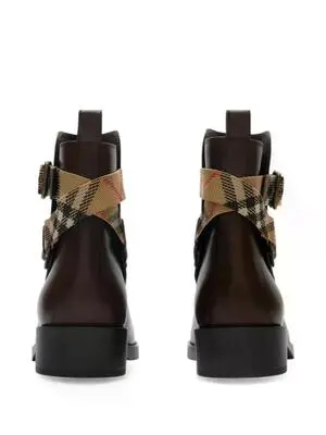 Burberry Check-strap Leather Ankle Boots
