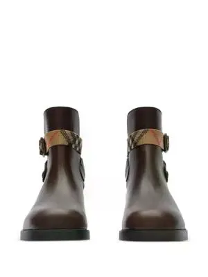 Burberry Check-strap Leather Ankle Boots - Brown