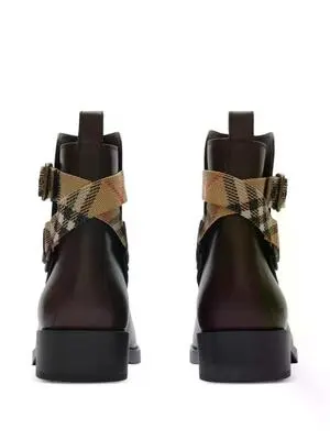 Burberry Check-strap Leather Ankle Boots - Brown