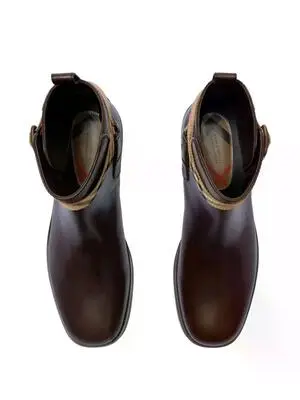 Burberry Check-strap Leather Ankle Boots - Brown