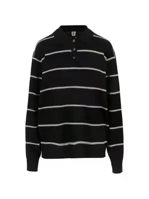 THE GARMENT Striped Button-down Polo - Black