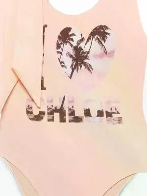 Chloé Bow-detail Graphic-print Swimsuit