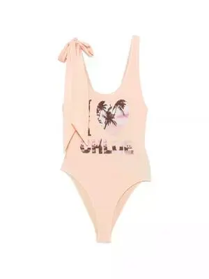 Chloé Bow-detail Graphic-print Swimsuit - Pink