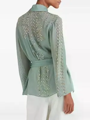 TEMPERLEY LONDON Oberon Crystal Embellished Belted Shirt - Green