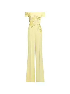 Elie Saab Candy Floral-embroidered Off-shoulder Jumpsuit - Yellow